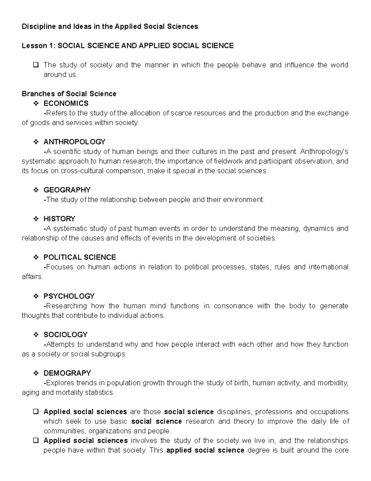 Lesson 1: Introduction to Social Science & Applied Social Science ...