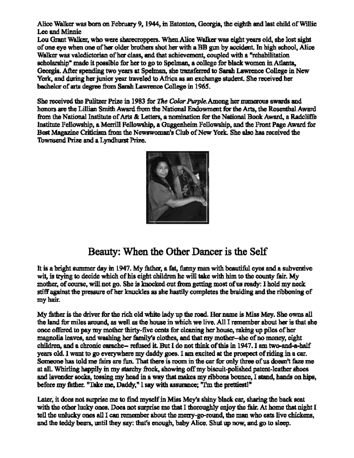 Alice Walker: Beauty When the Other Dancer is the Self - A Biography ...