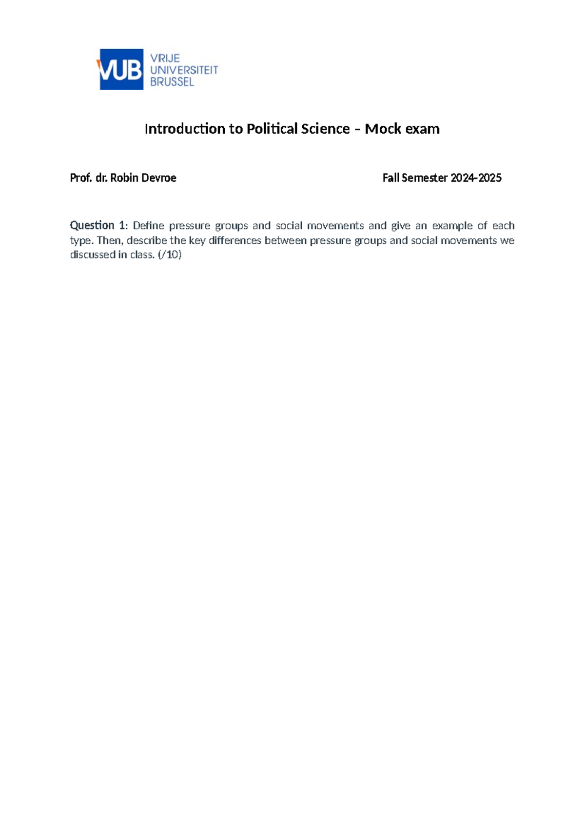 Mock Exam 2024 - Political Science Questions and Answers - Studocu