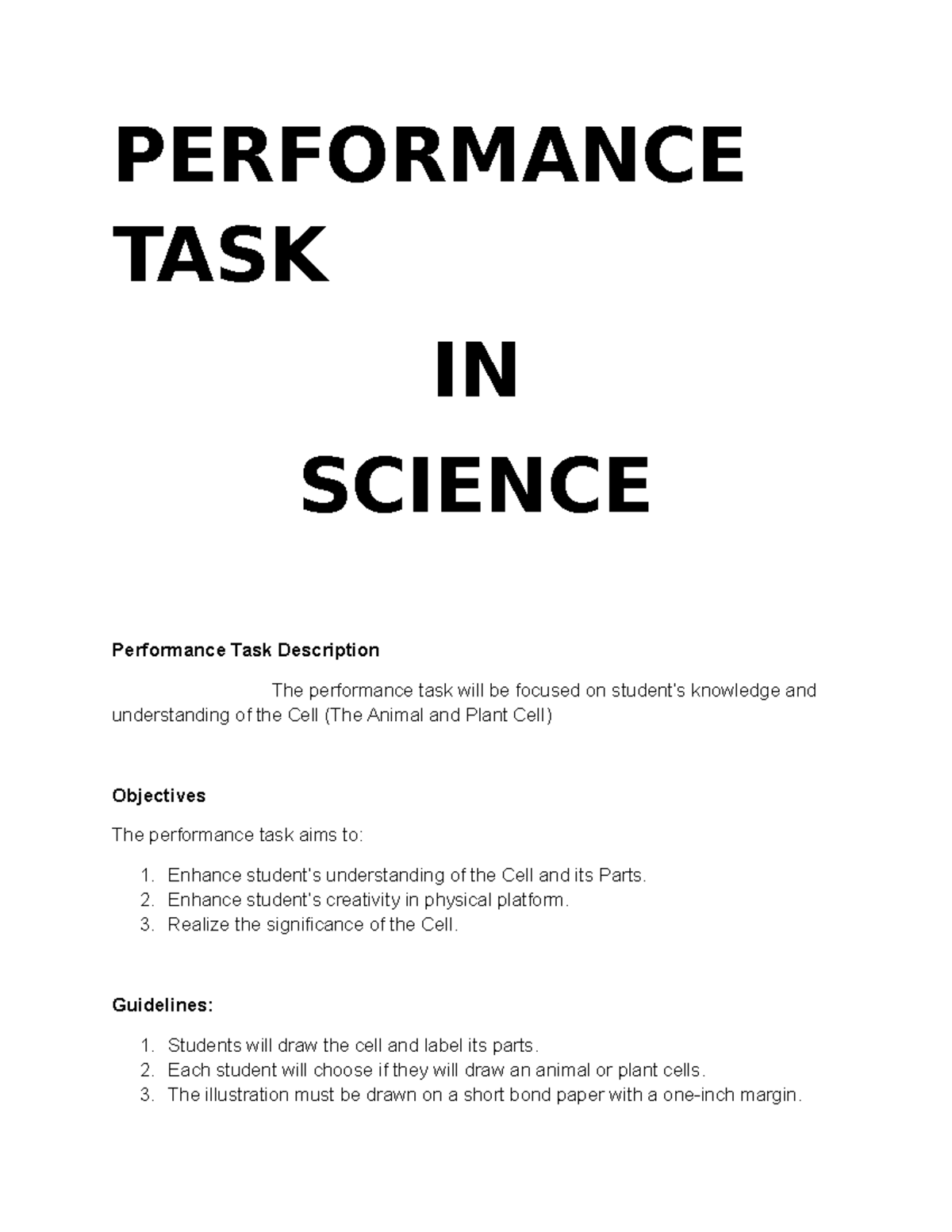 Science 7 Performance Task - 2nd Quarter - PERFORMANCE TASK IN SCIENCE Performance Task ...