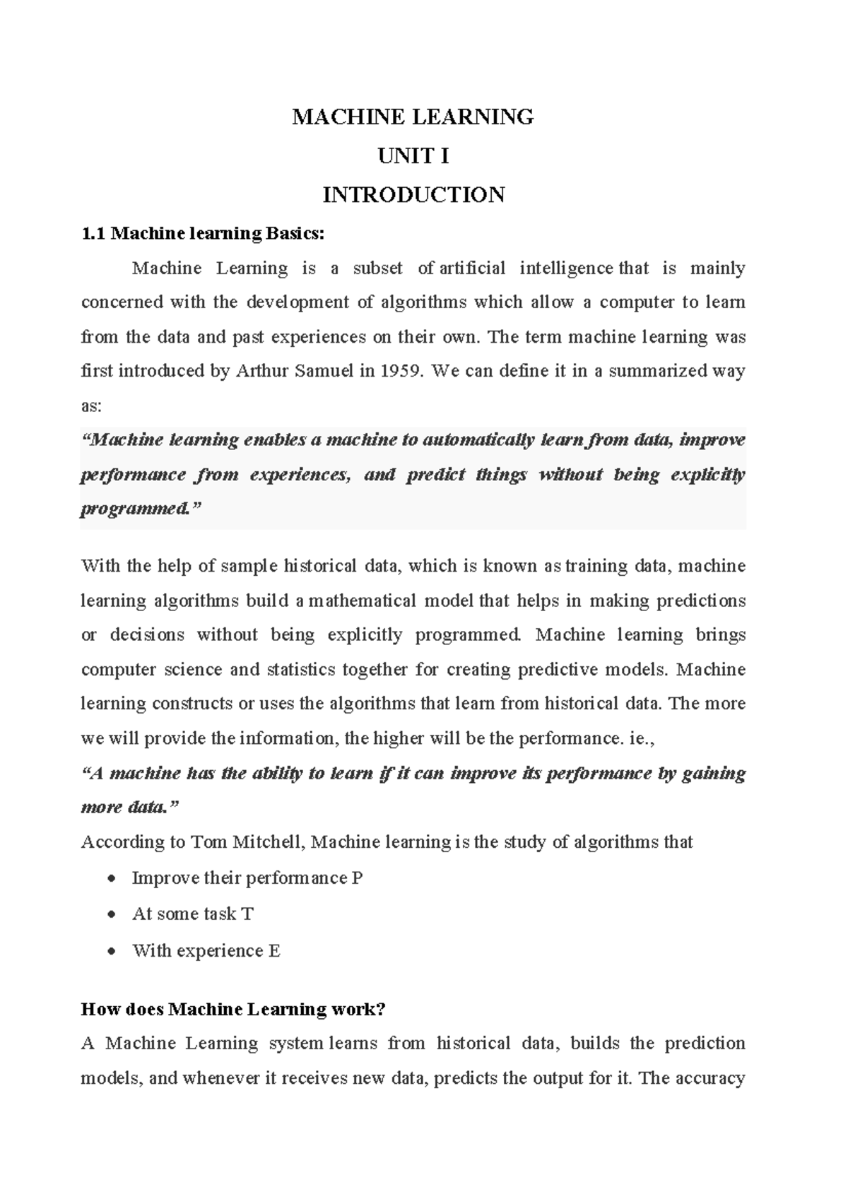 Introduction - It small notes on FUNDAMENTALS OF MACHINE LEARNING ...