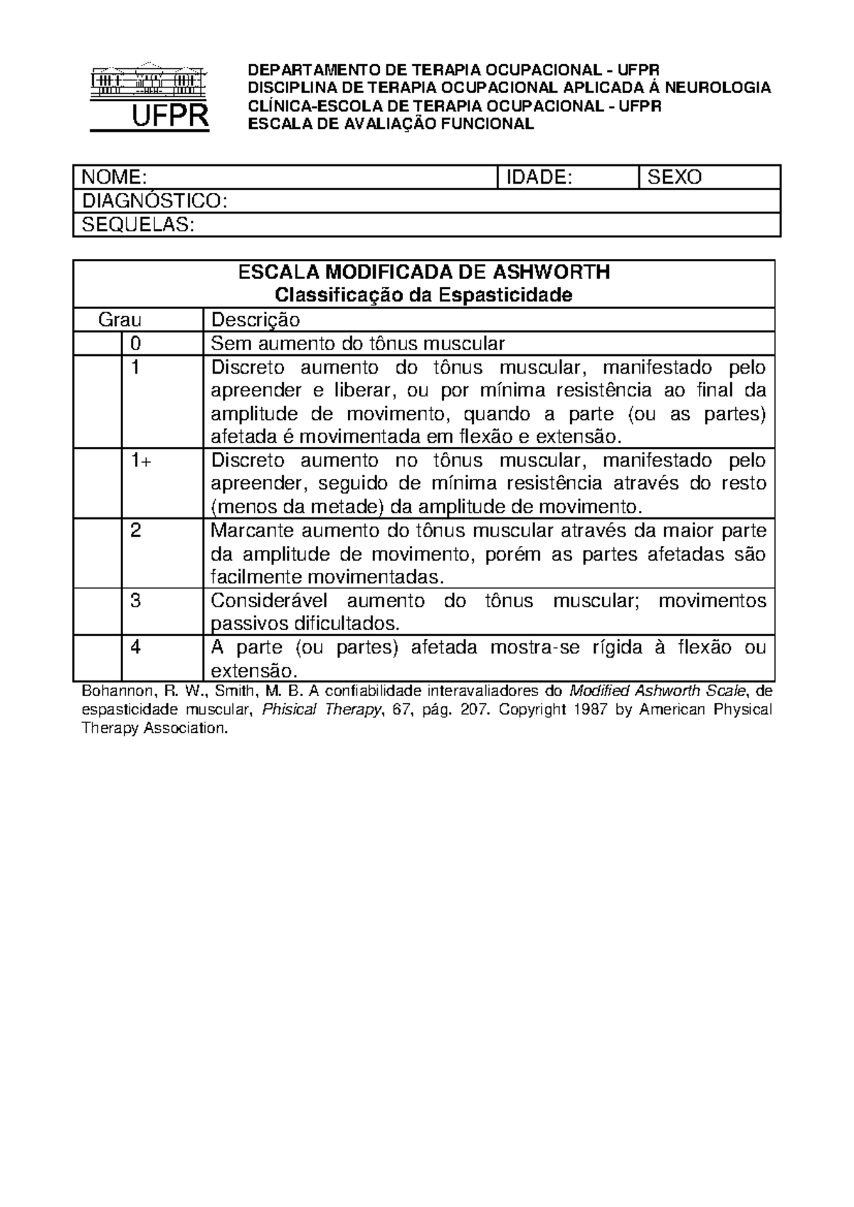 Escala Modificada de Ashworth - Terapia Ocupacional Aplicada à ...