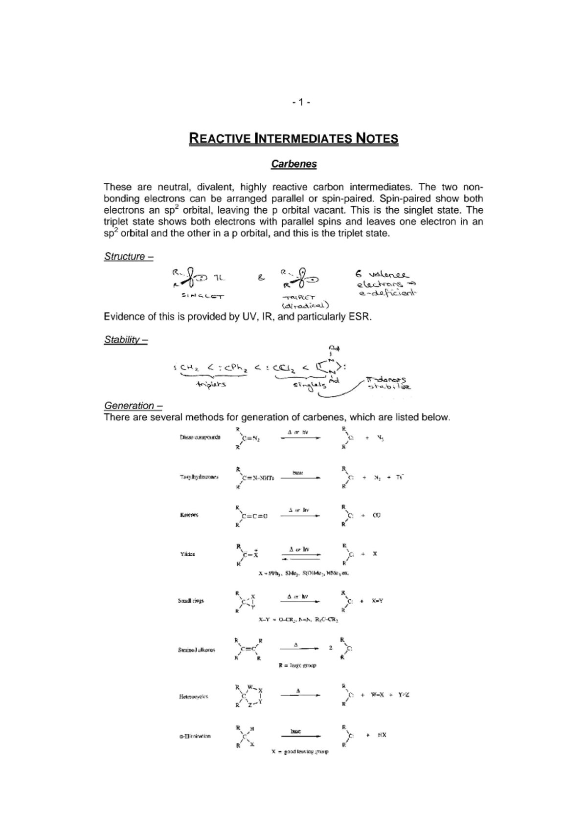 Reactive Intermediates Notes 8p - Organic Chemistry - Studocu