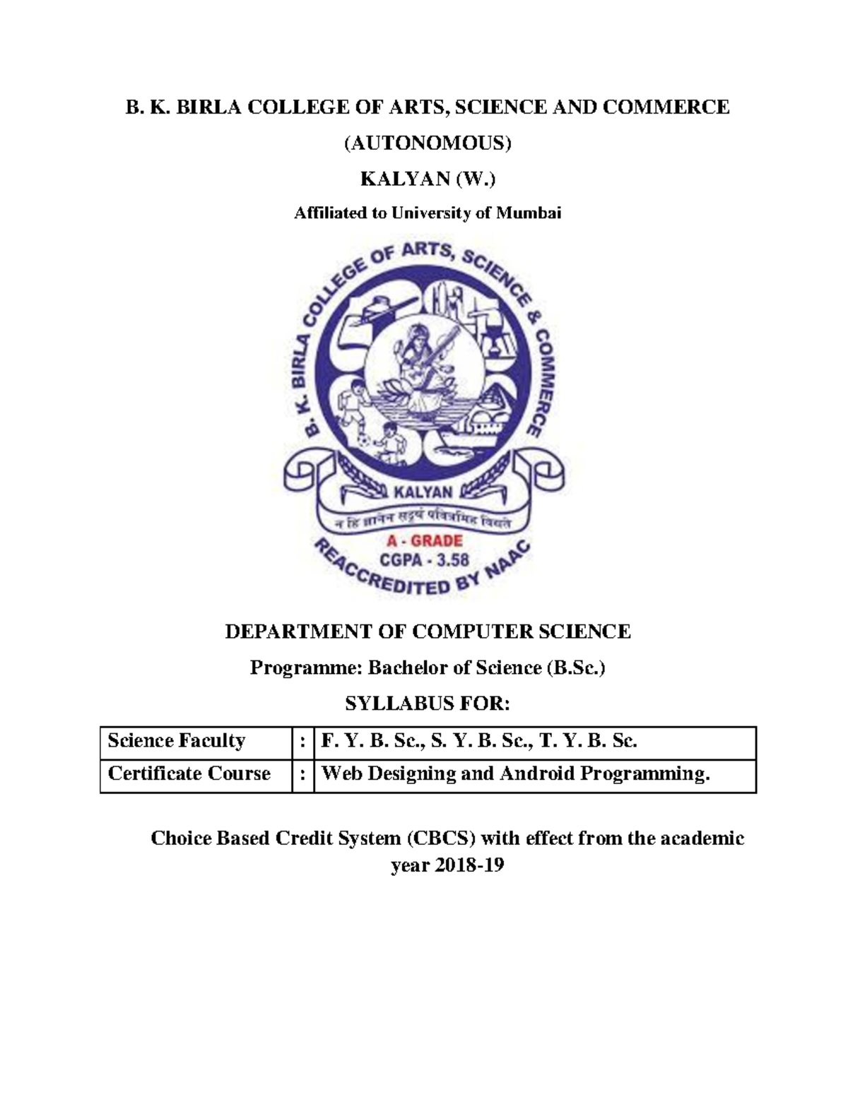 Computer Science Syllabus for B.Sc. (2018-19) - F.Y., S.Y., T.Y ...