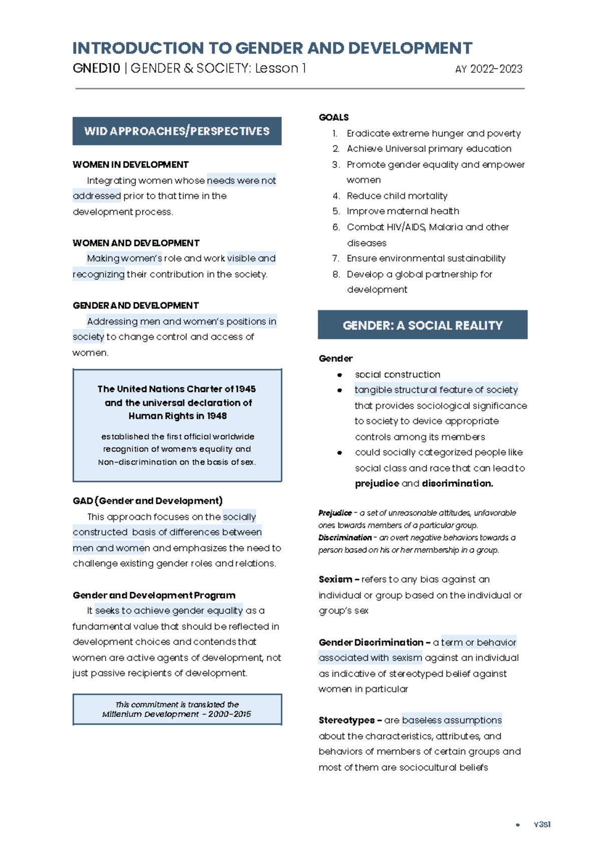 GNED10 Gender & Society: Lecture Notes on Gender and Development - Studocu