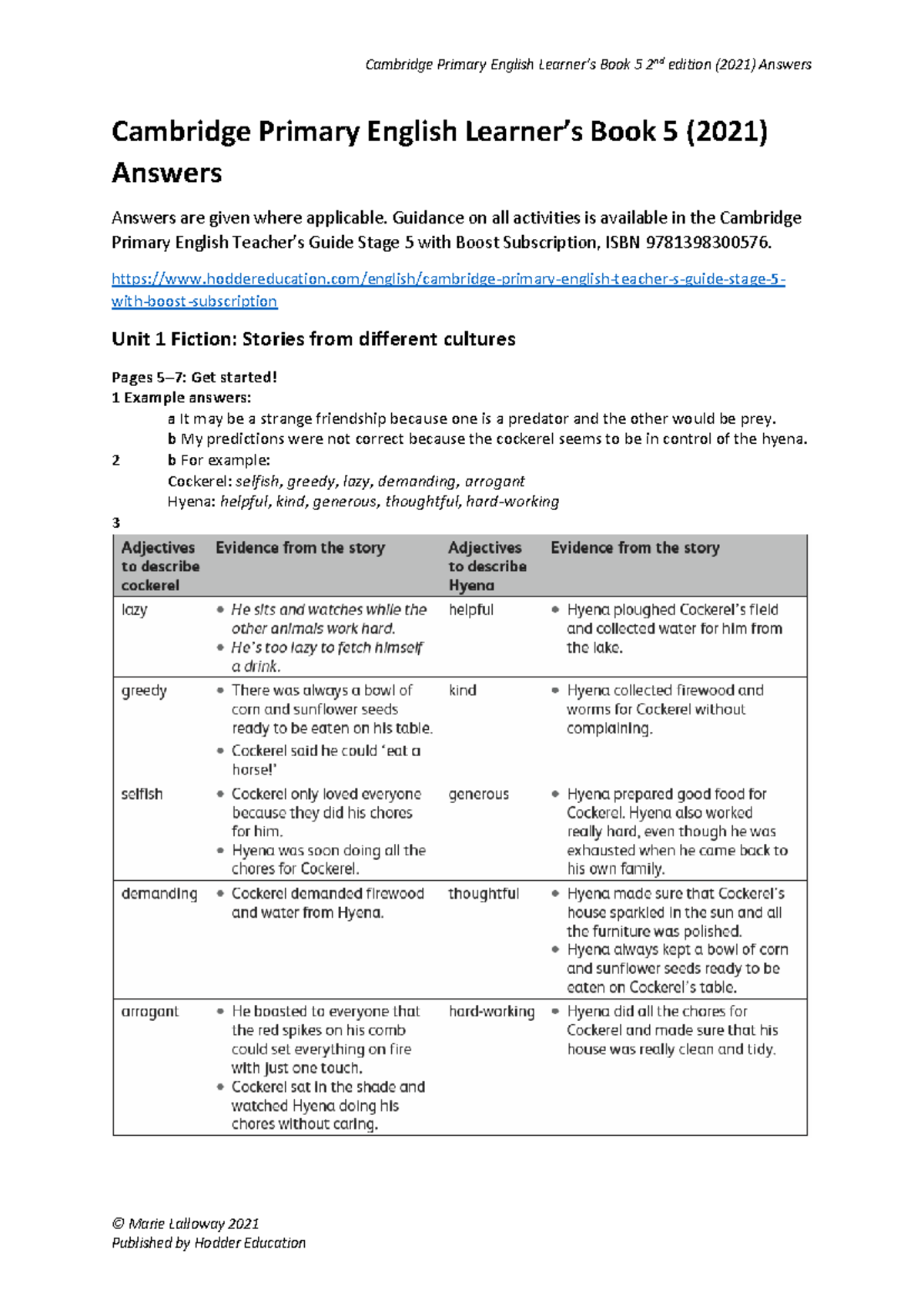 Cambridge Primary English Book 5 (2021) Stage 5 Answers Guide - Studocu