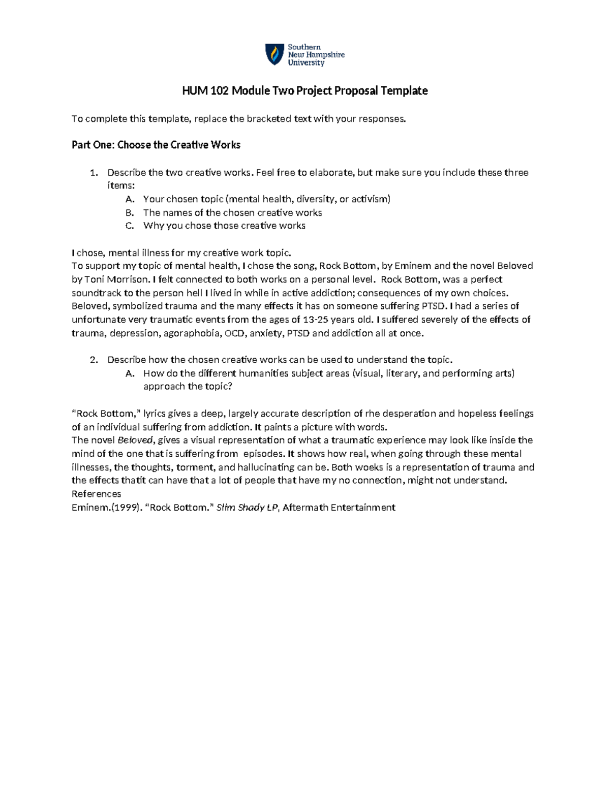 HUM 102 Module Two Project Proposal Template - Part One: Choose the ...