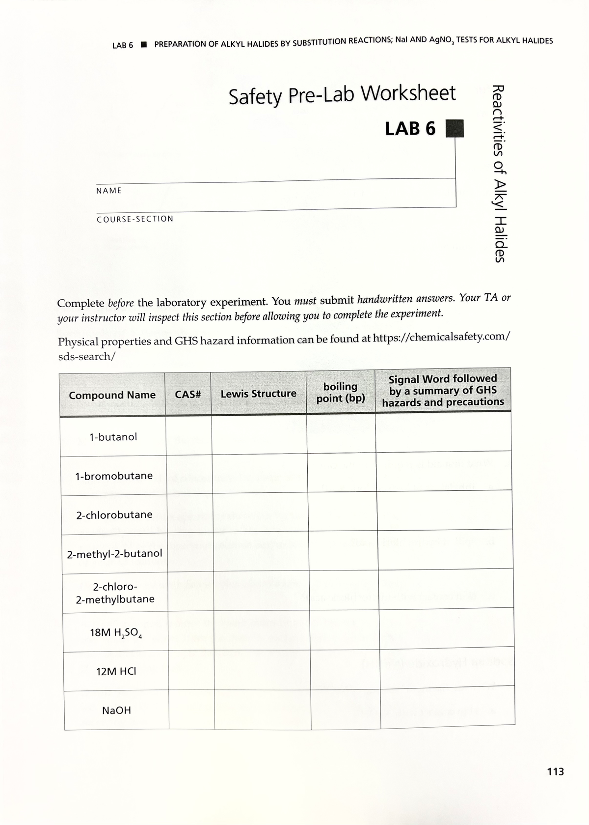Safety Worksheet Lab - CHEM 122 - Studocu