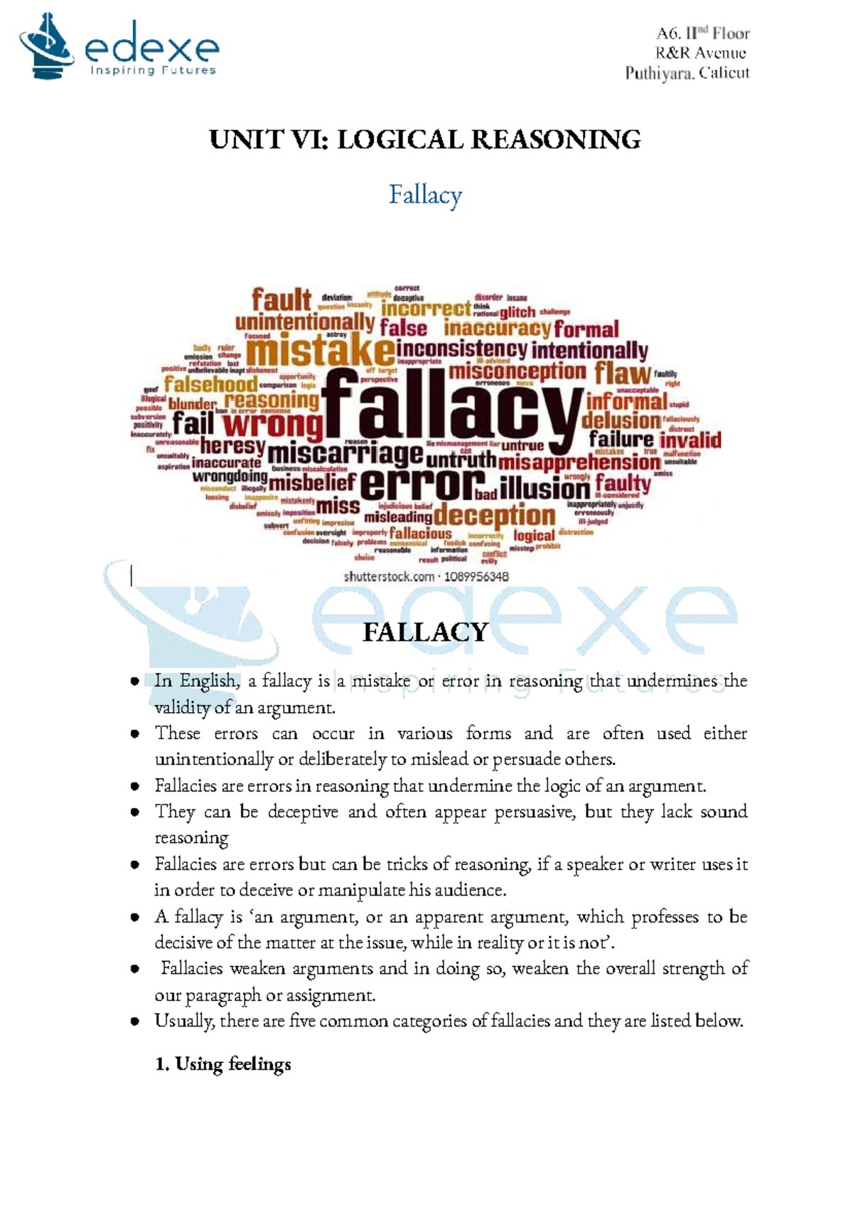 UNIT VI: Logical Reasoning - Understanding Fallacies - Studocu