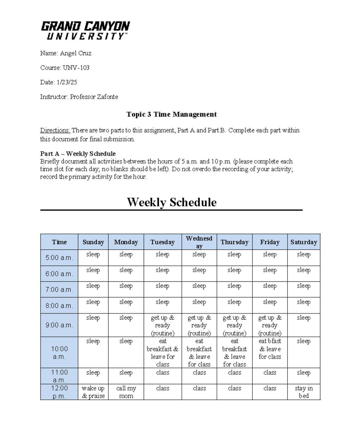 ENGL-495 Final Exam: Time Management Analysis by Angel Cruz - Studocu