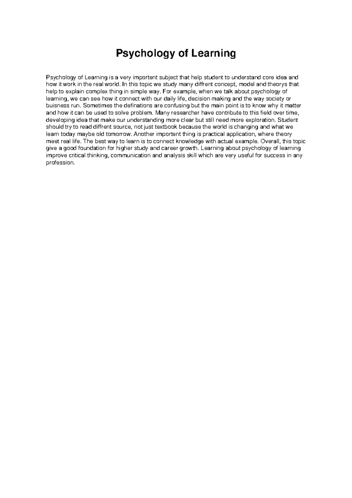Psychology of Learning: Key Concepts and Real-World Applications - Studocu