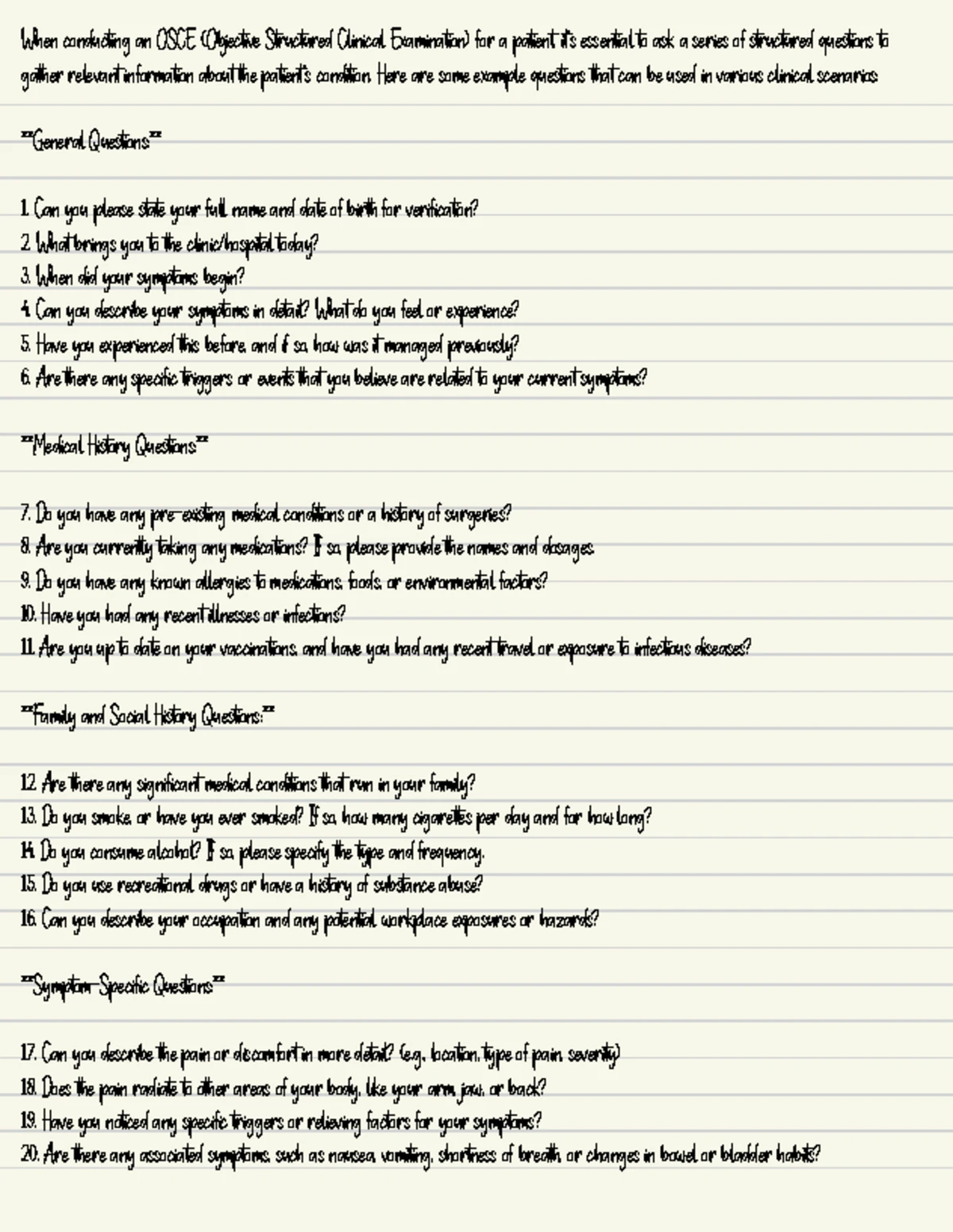 ROS Questions - Review of Systems (R OS) questions are a series of ...