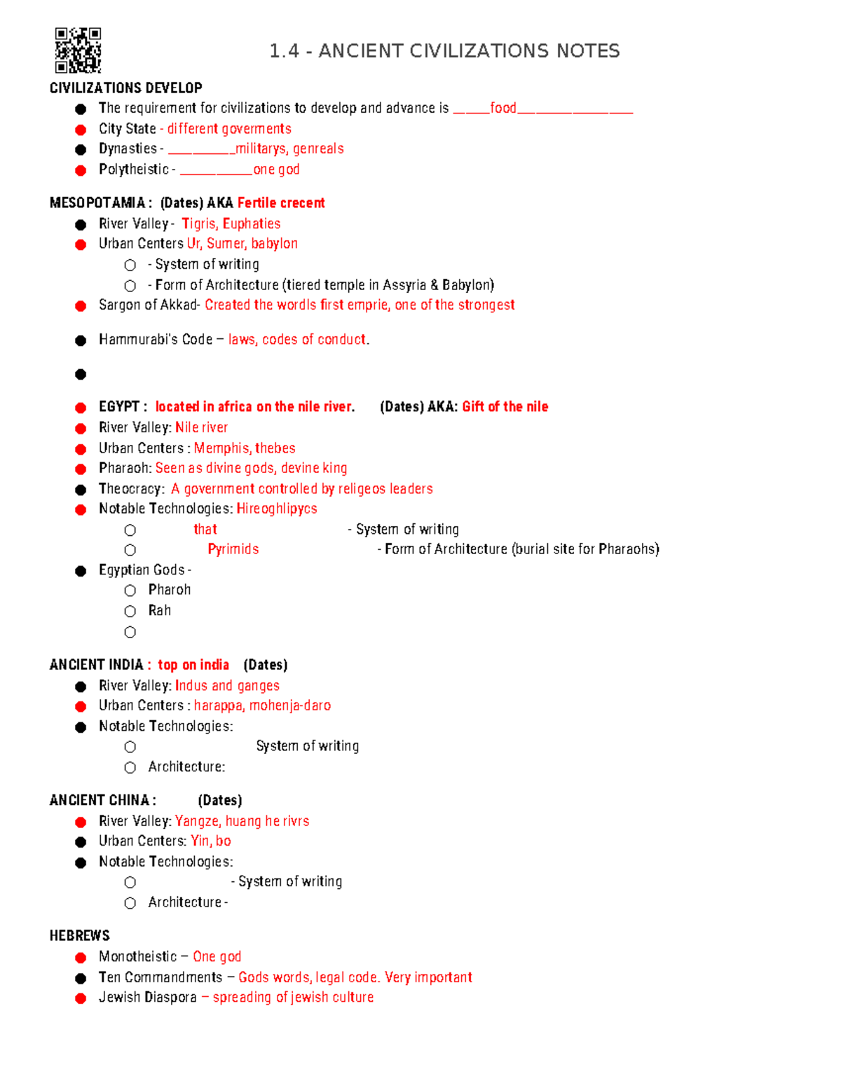 1.4 ANCIENT CIVILIZATIONS NOTES: Development of Early Societies - Studocu