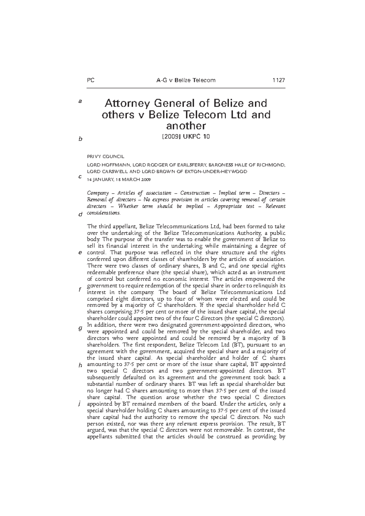 Attorney General of Belize and others v Belize Telecom Ltd and another ...