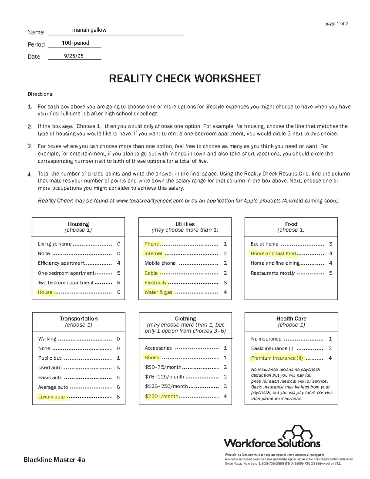 Reality Check Worksheet Assignment - Mariah Gallow - Studocu