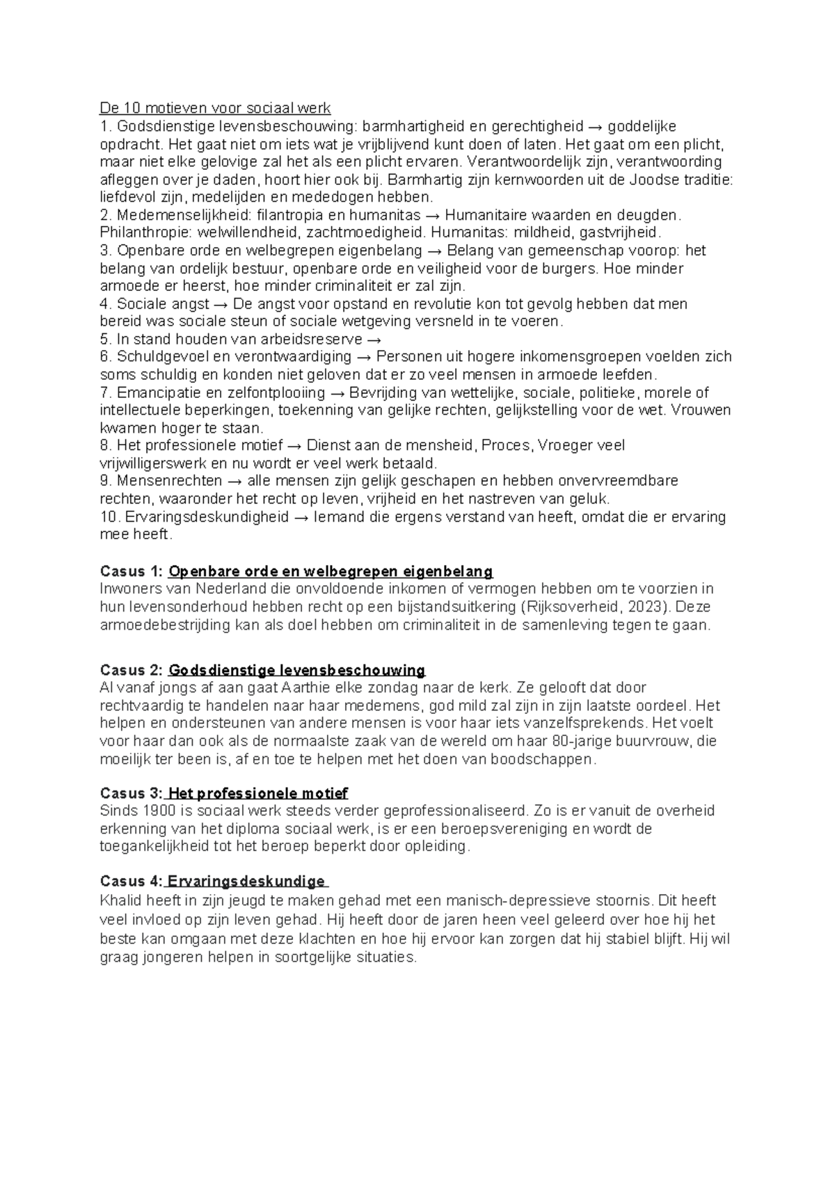 De 10 Motieven voor Sociaal Werk: Belangen en Emancipatie - Studeersnel