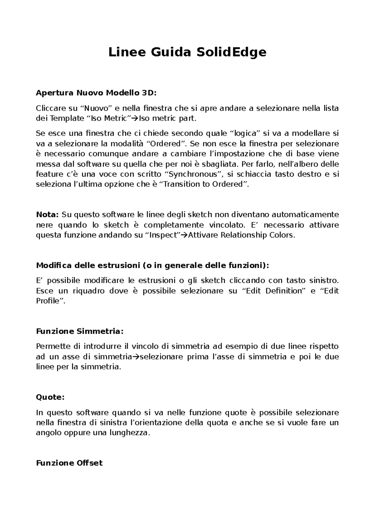Linee Guida per Solid Edge: Modello 3D e Funzioni Essenziali - Studocu