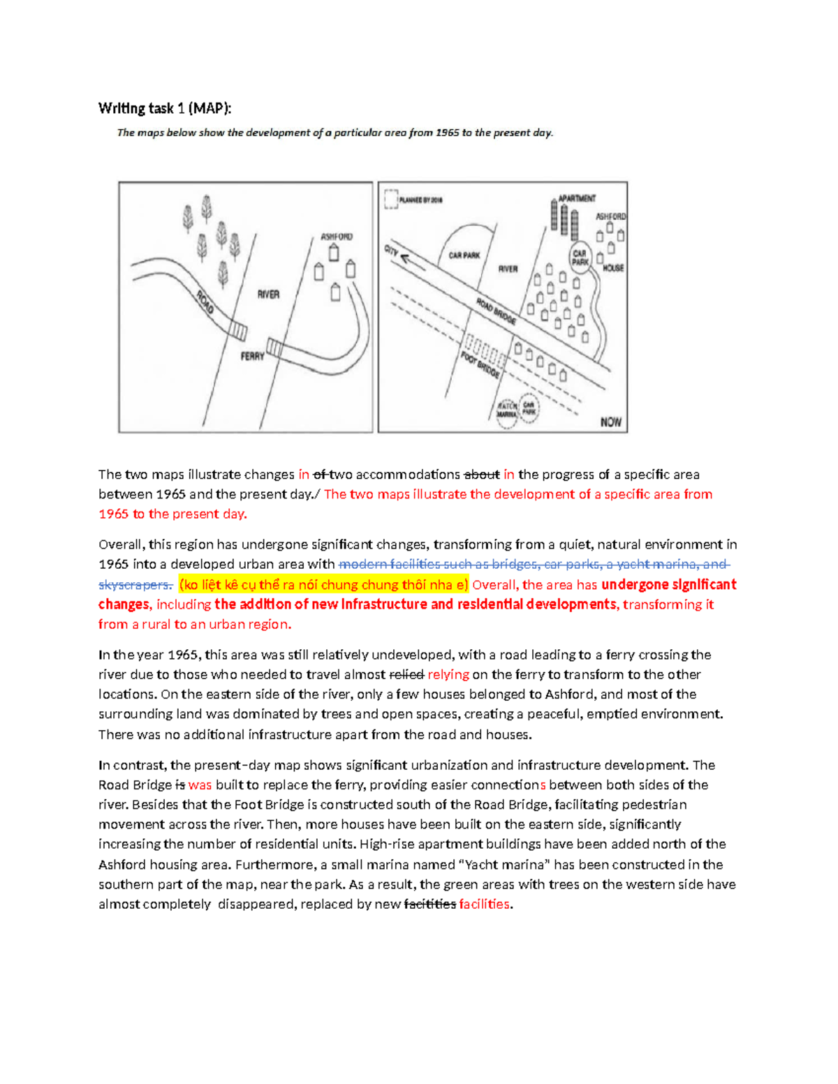 Writing task 1 - Good - Writing task 1 (MAP): The two maps illustrate ...