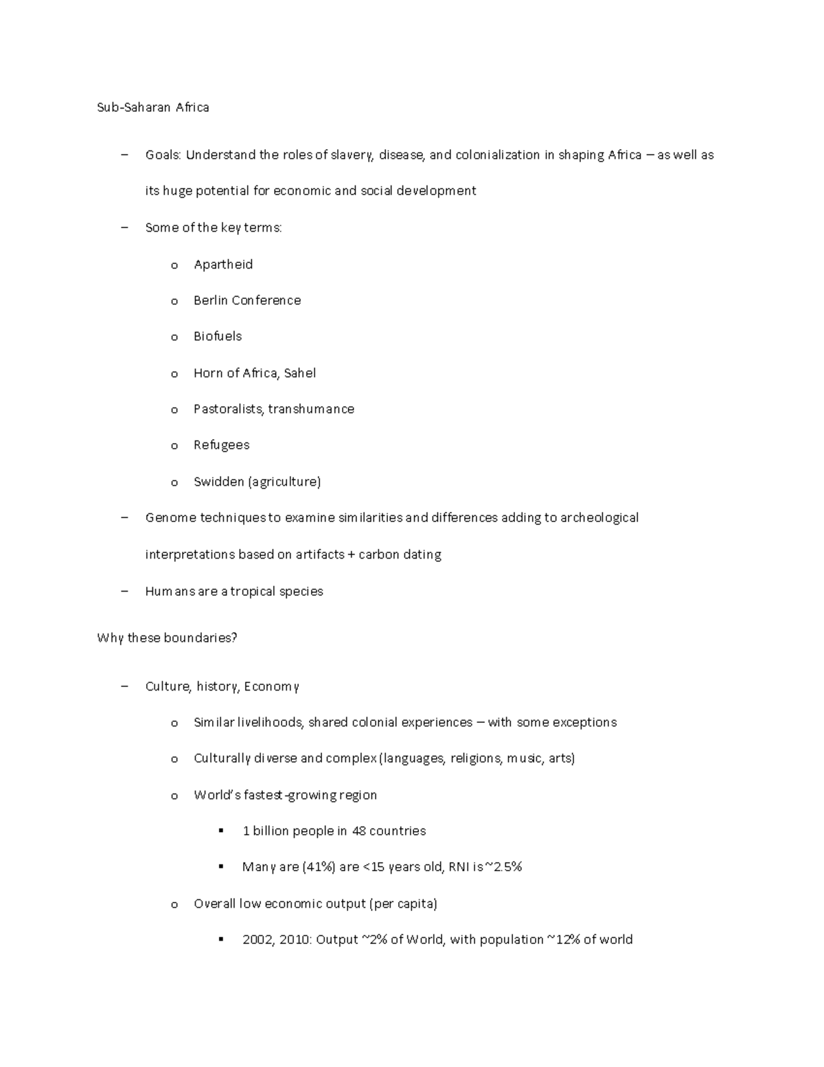 Chapter 7: Sub-Saharan Africa - Sub-Saharan Africa − Goals: Understand ...