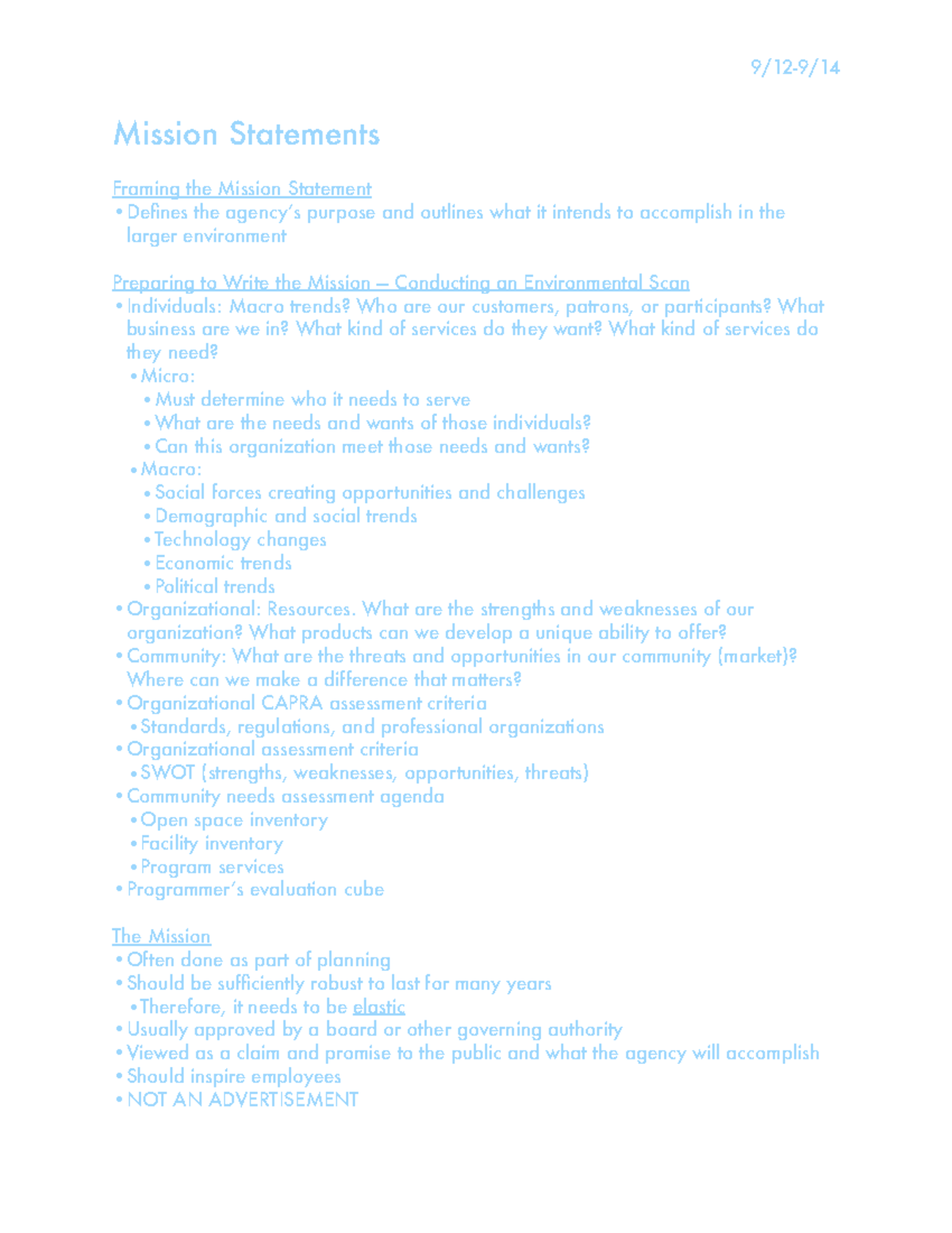 Mission Statements - 9/12-9/ Mission Statements Framing the Mission ...