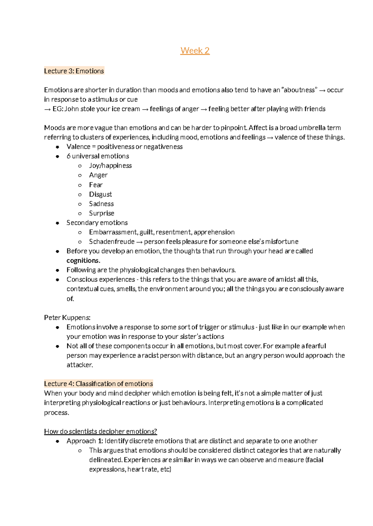 PSYC1024 Week 2 Lecture Notes: Understanding Emotions and Their ...
