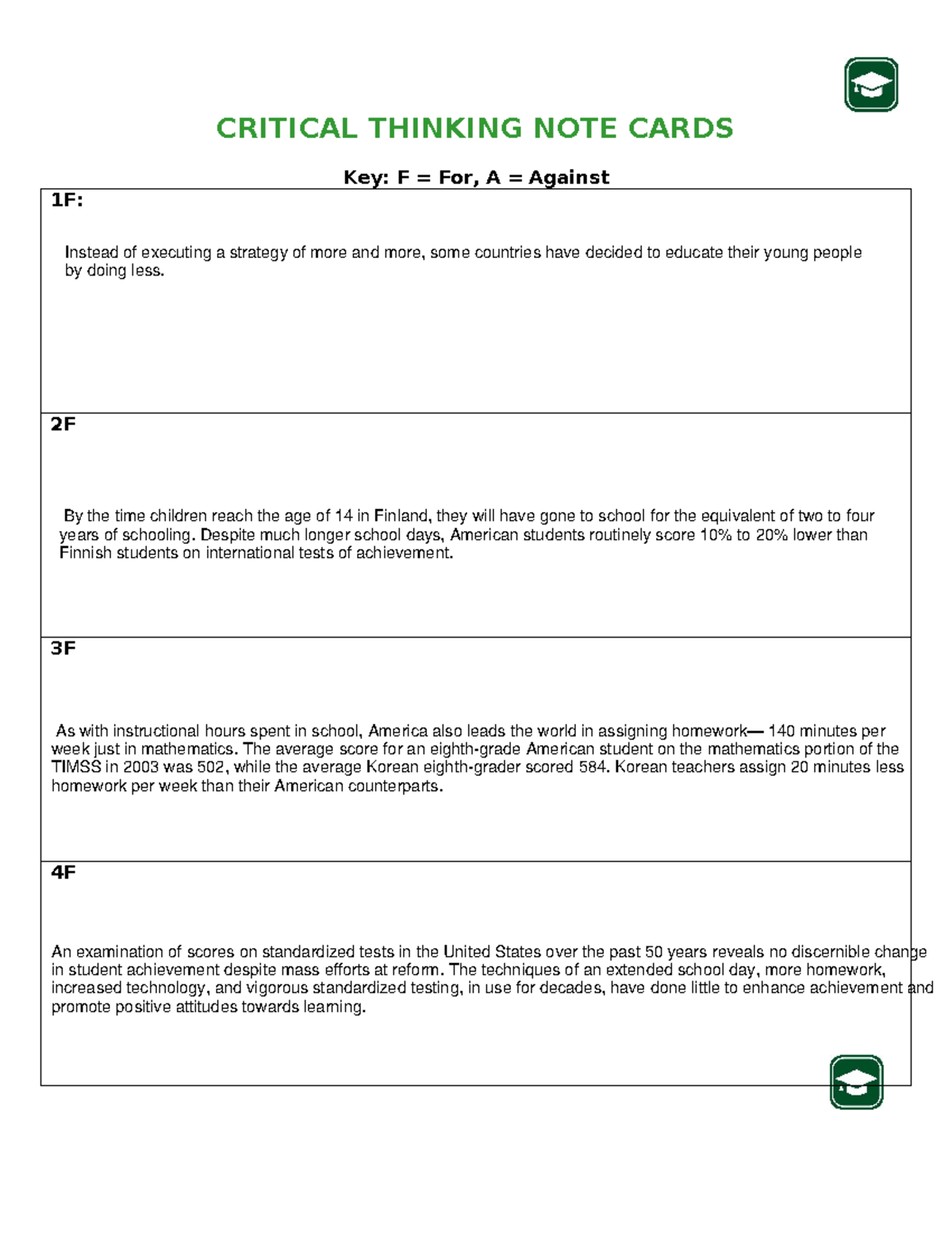 Critical Thinking Note Card Template - 1F Overview - Studocu
