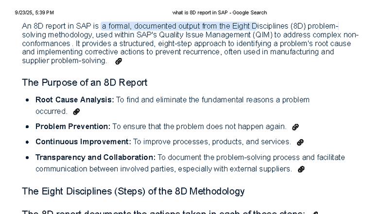 8D Report in SAP: Understanding the Eight Disciplines Methodology - Studocu