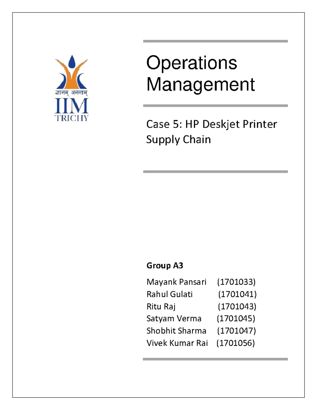 Case5 HP deskjet printers case - Operations Management Case 5: HP ...
