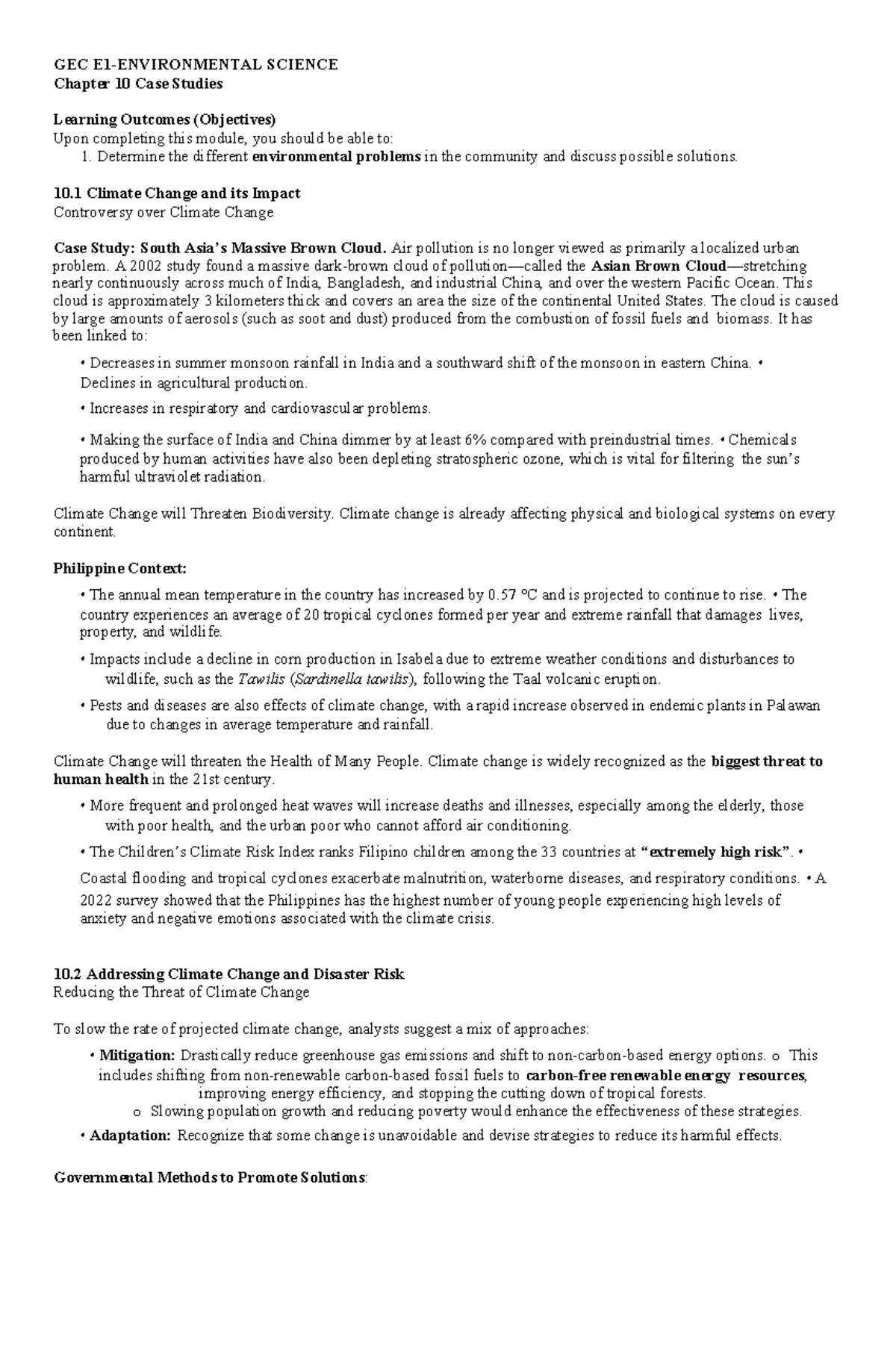 GEC SCIENCE Chapter 10 Case Studies on Climate Change Impacts - Studocu