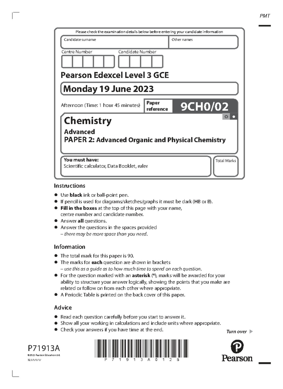 June 2023 Edexcel A-level Chemistry Paper 2 Exam Details - Studocu