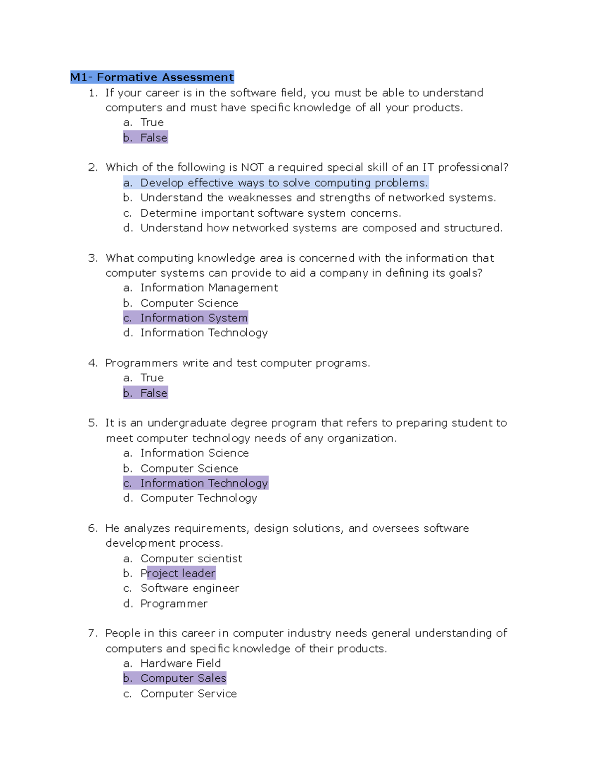 Introduction to Computing - Collected Formatives - M1- Formative ...