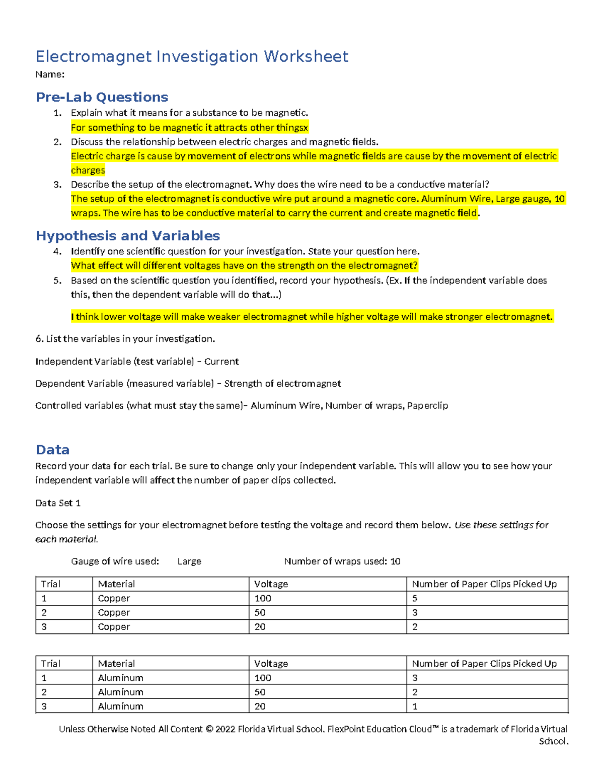 Electromagnet Investigation Worksheet - 02.06 Lab Report - Studocu