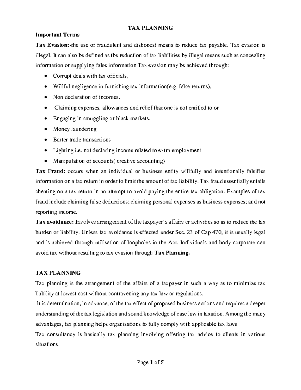 Tax Planning Strategies - Notes for Effective Tax Management - Studocu