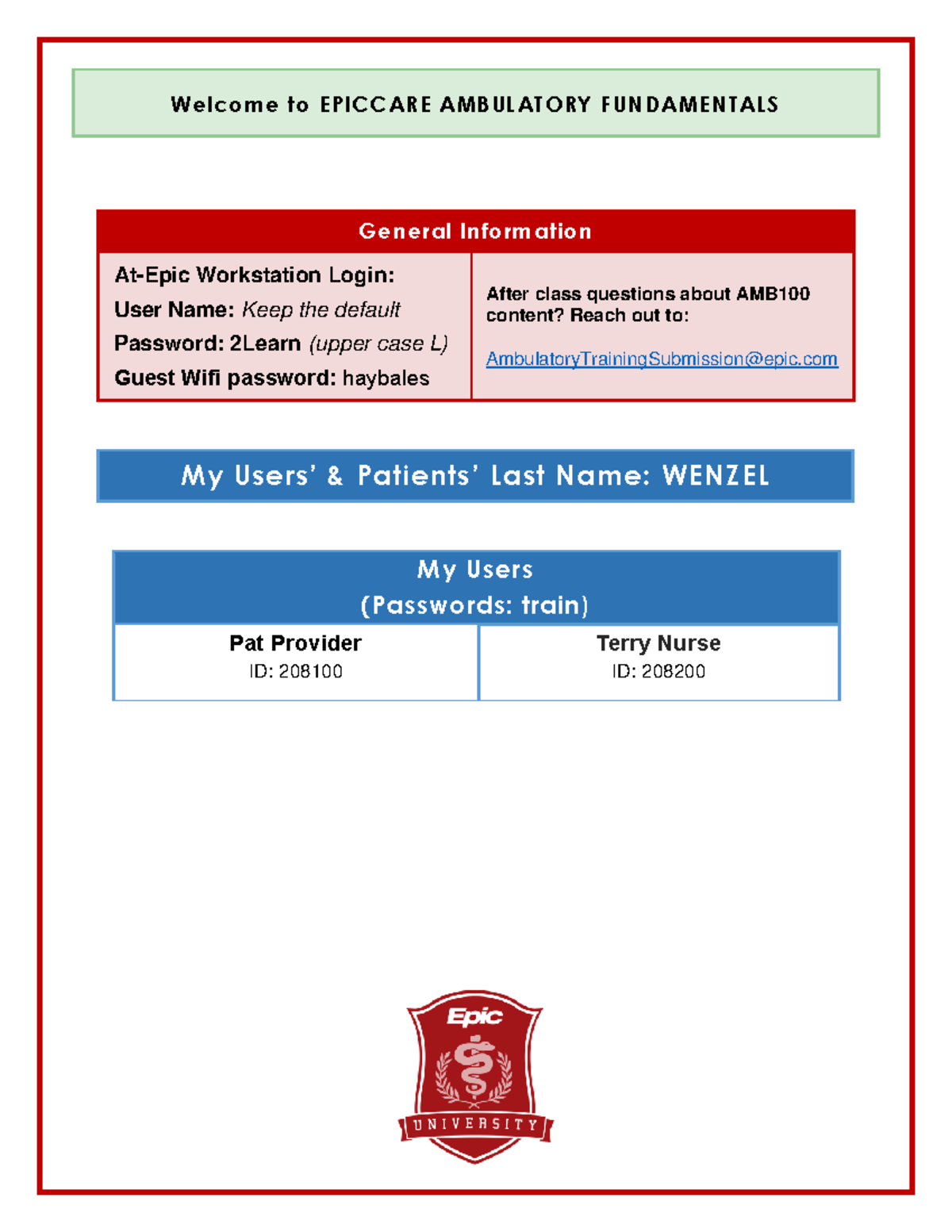 AMB100 Classroom Info & At-Epic Workstation Login Details - Studocu