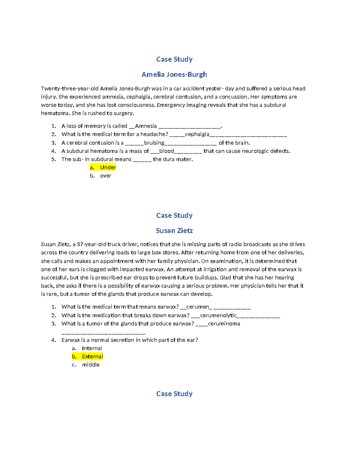 AHP105 Wk5 Virtual Lab - Lab eye and ear - Case Study Amelia Jones ...