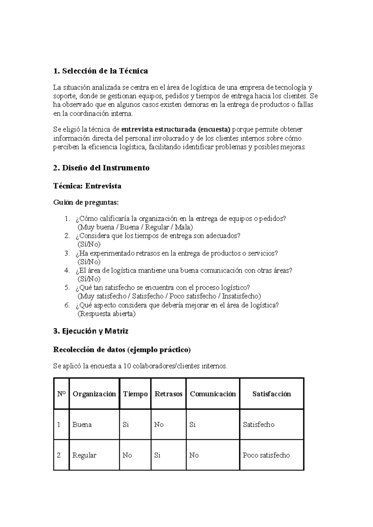 Técnica de Entrevista en Logística: Tarea Semanal de Prácticas - Studocu