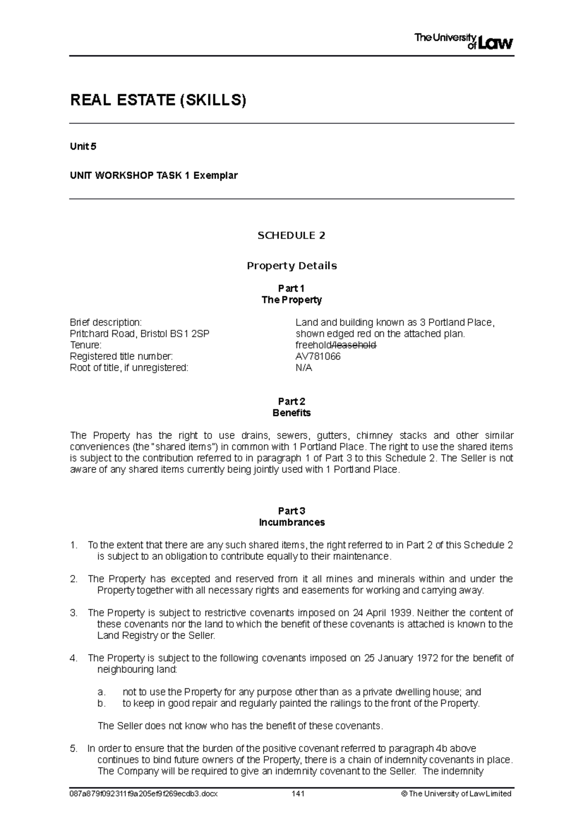 RE 5 - Unit 5 Real Estate Property Workshop Exemplar Document - Studocu