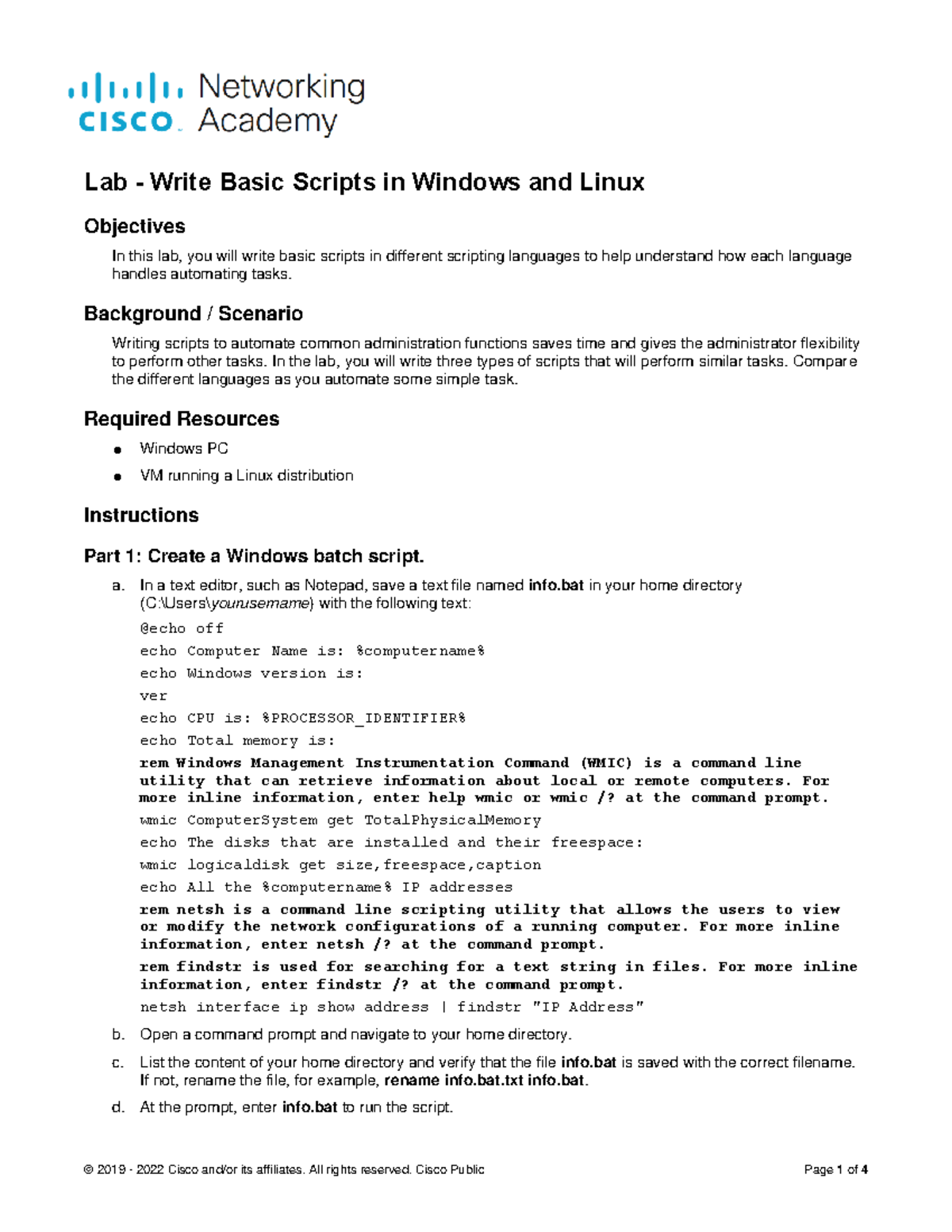 14.4.2.7 Scripting Lab: Automating Tasks with Different Languages - Studocu