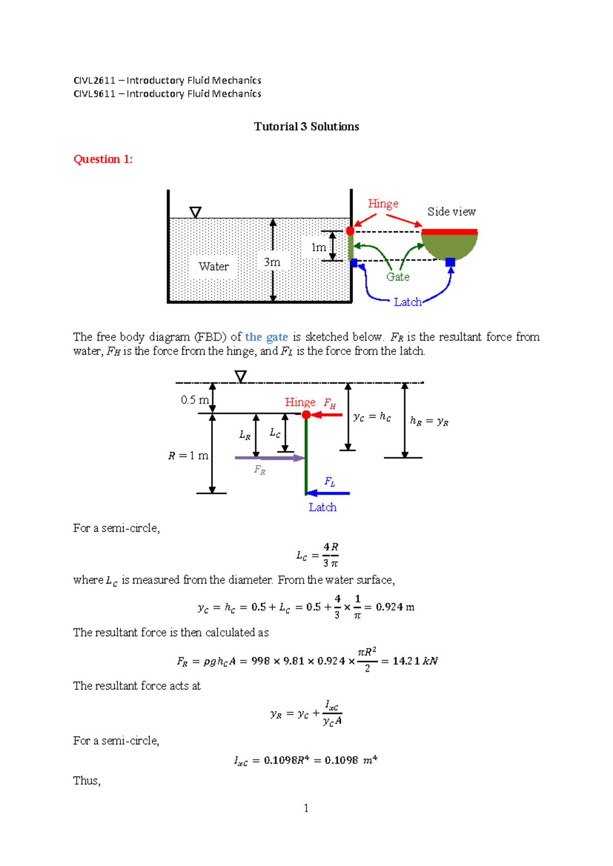 CIVL2611 Tutorial 03 Solutions - CIVL2611 – Introductory Fluid ...