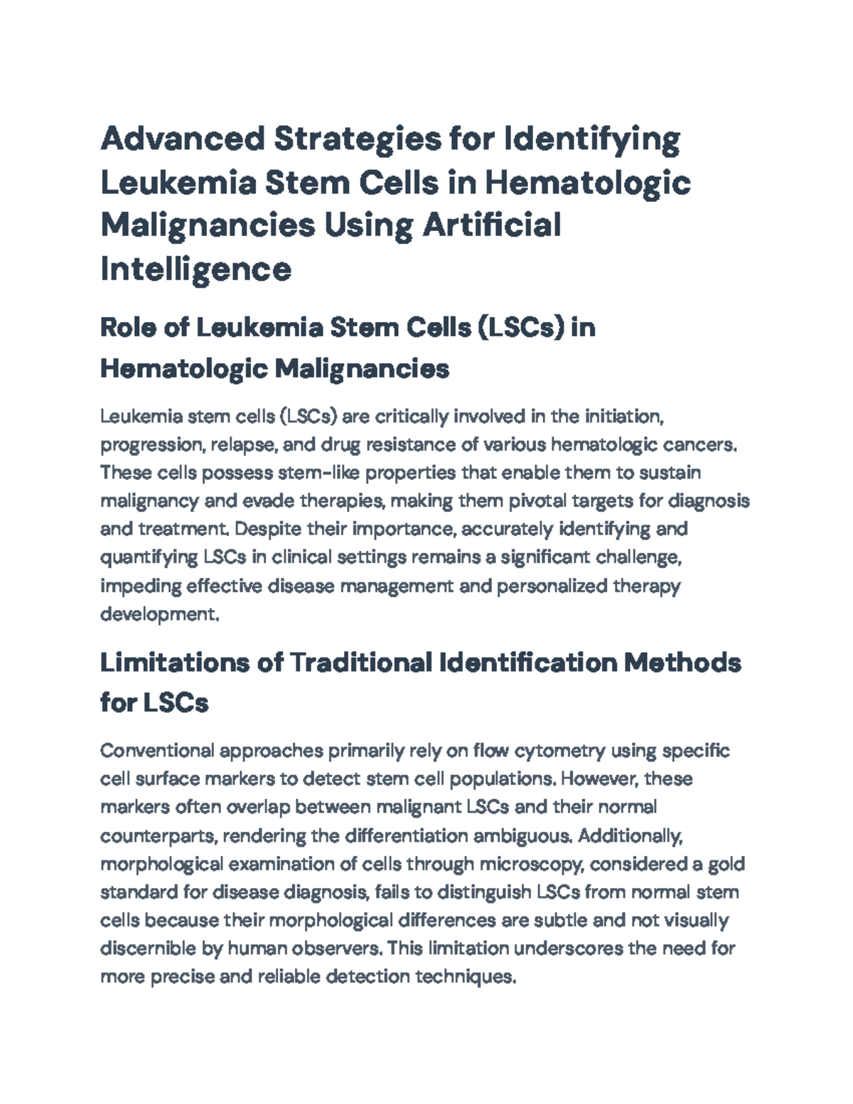 Advanced Strategies for Identifying Leukemia Stem Cells (LSCs) Using AI ...