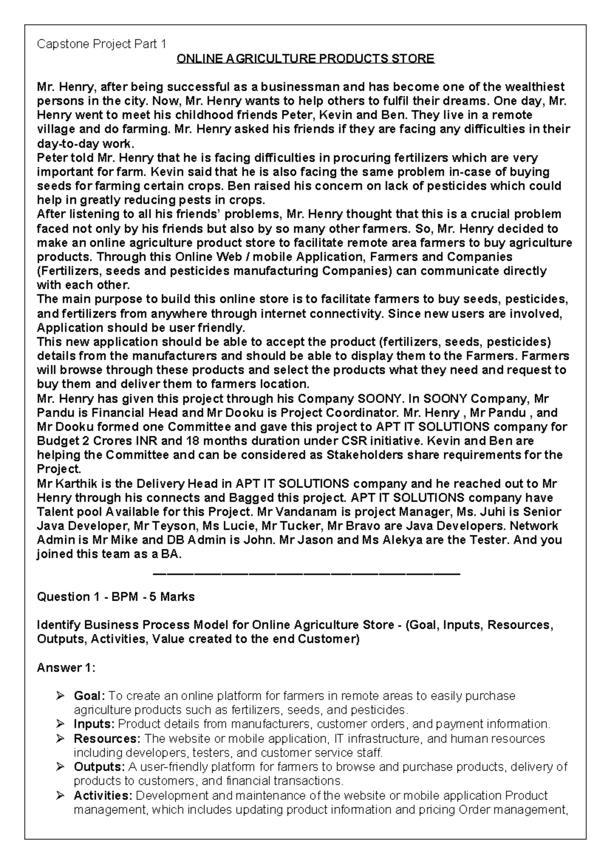 Online Agriculture Products Store - Capstone Project Part 3 Analysis - Studocu