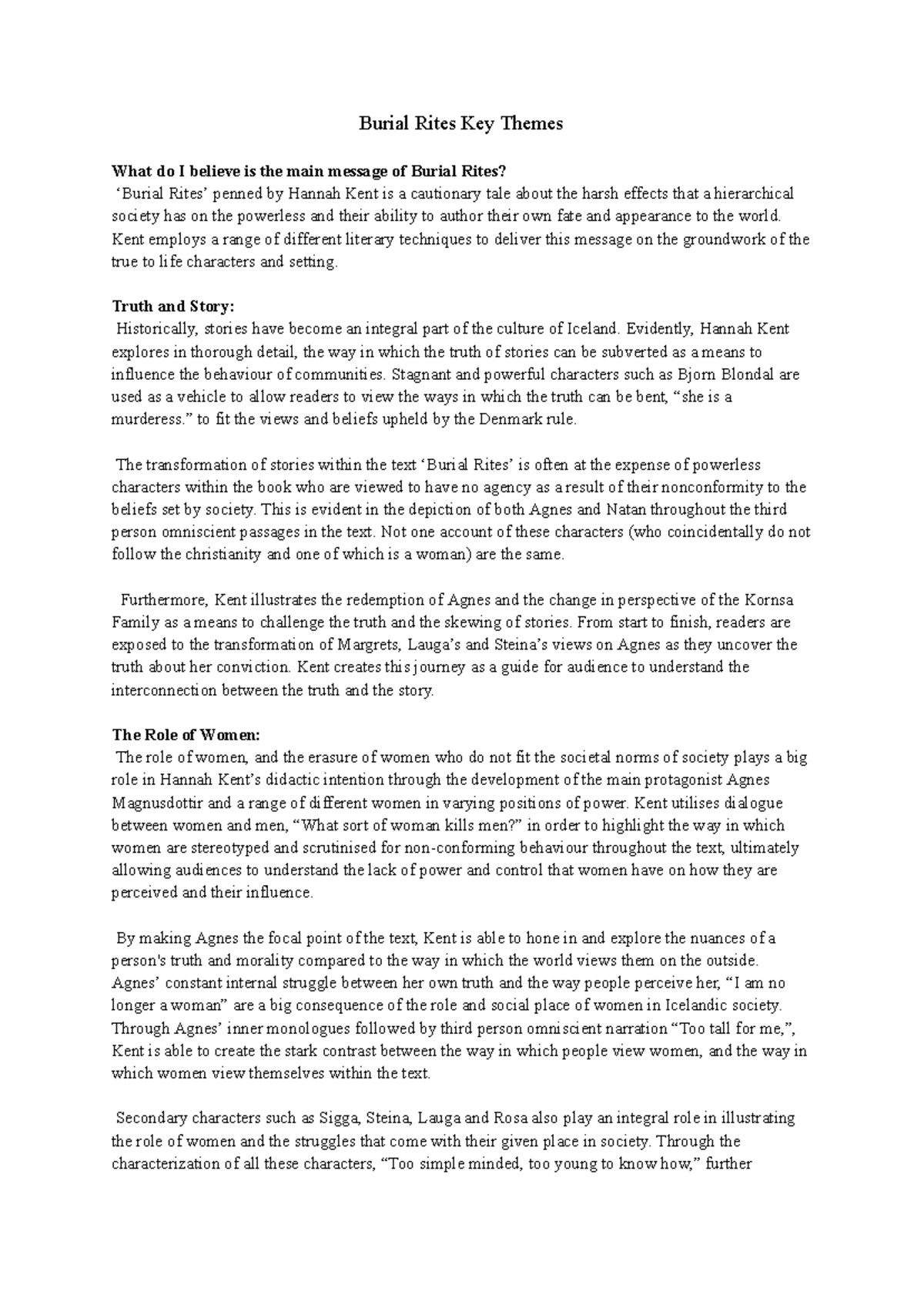 Burial Rites (ENG102) Study Notes: Key Themes & Analysis - Studocu