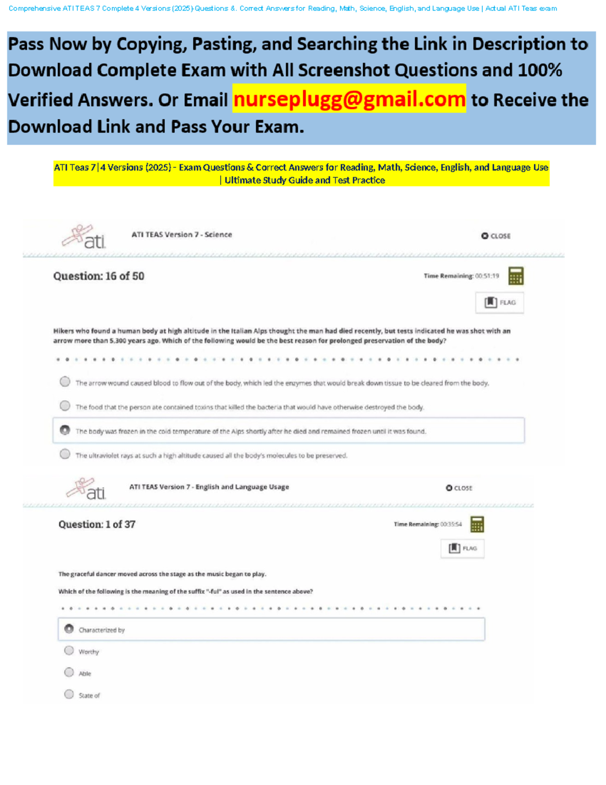 Detailed ATI TEAS 7 Real 2025 Version - Exam Questions & Correct ...