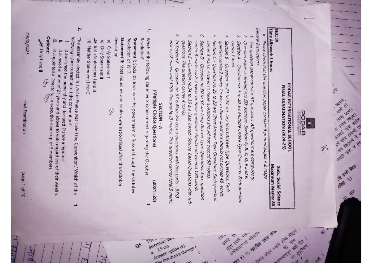 SST IX - Social Science Final Examination Paper with Instructions and ...