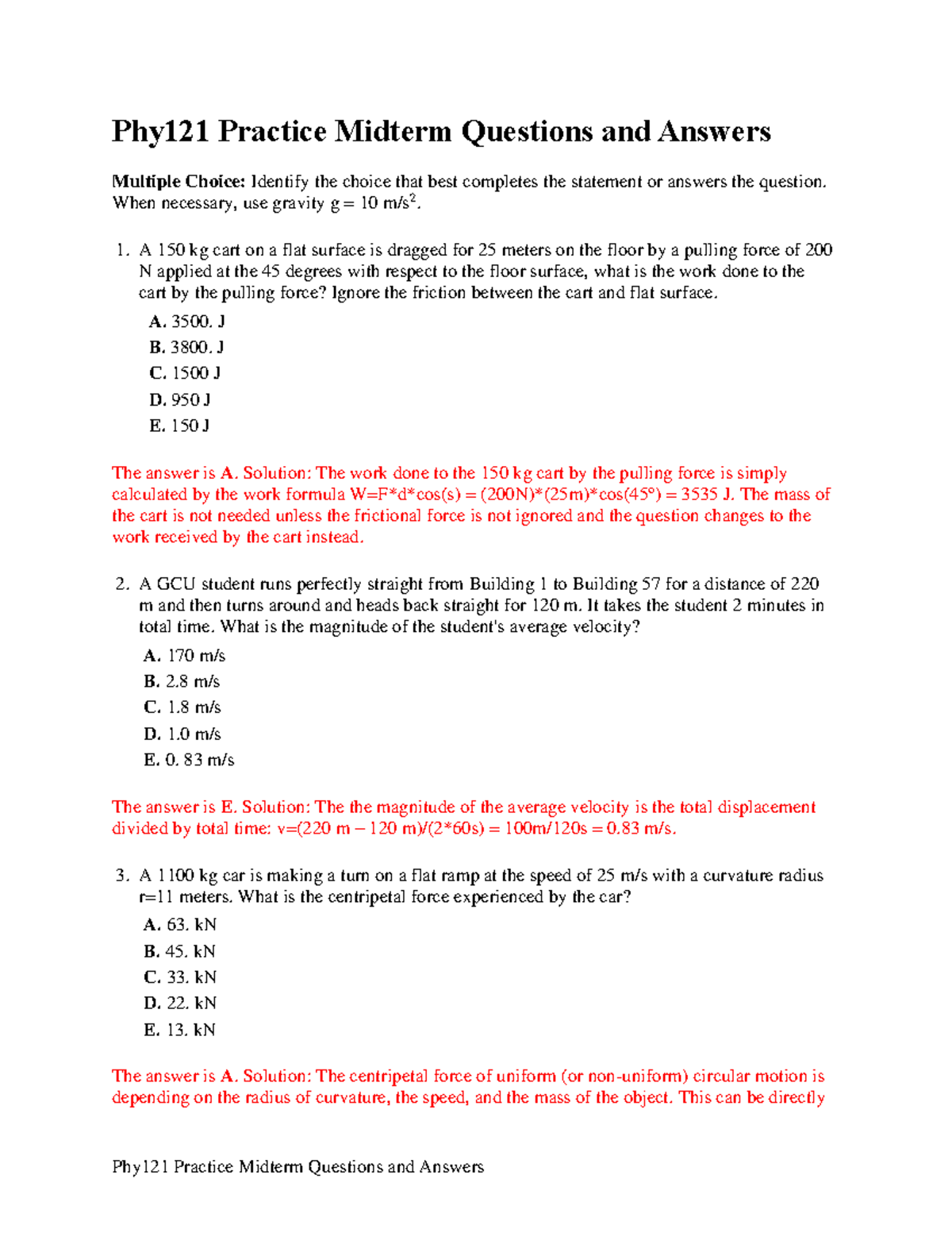Phy121 Midterm Exam Study Guide - Practice Questions & Answers - Studocu