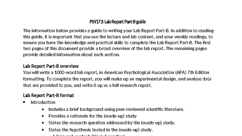 PSY173: Lab Report Writing Guide for 2025-TNE - Studocu