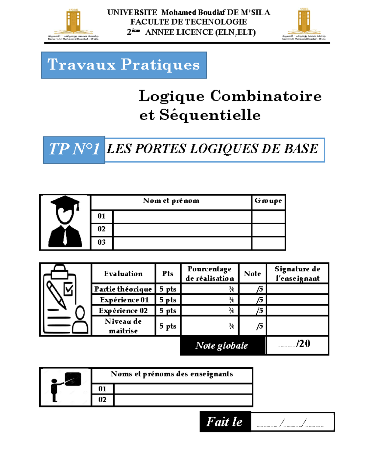 TP Logique 01 : Introduction aux Portes Logiques de Base - Studocu