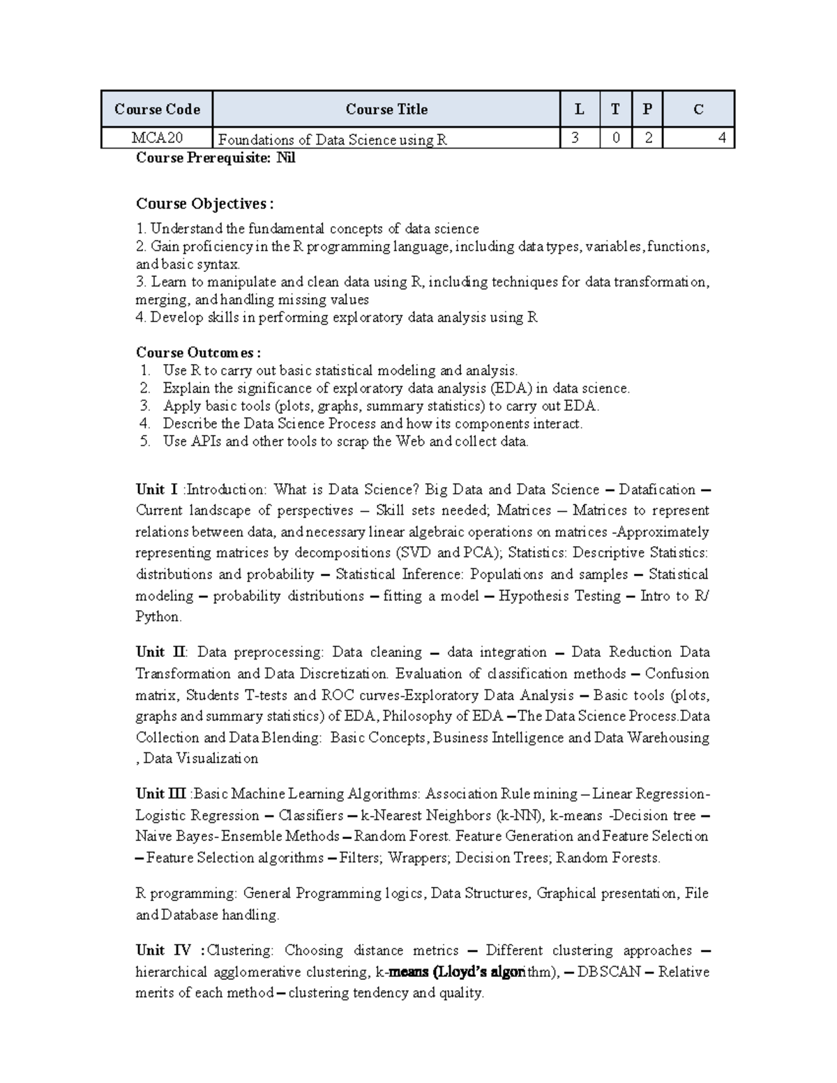 MCA20 Final Exam: Fundamentals of Data Science using R - Studocu