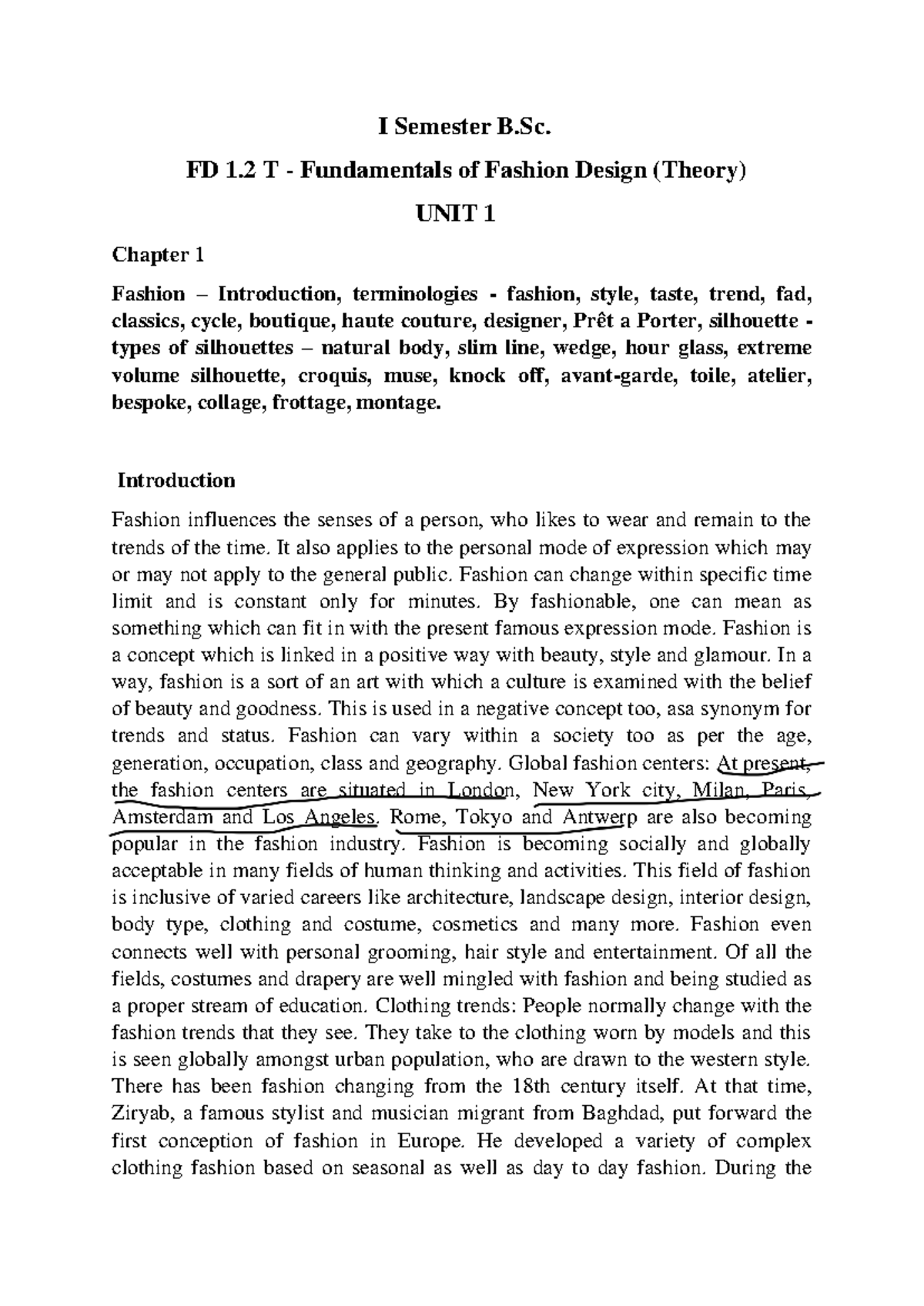 I SEM FD 1.2 T - Fundamentals of Fashion Design Notes - Studocu