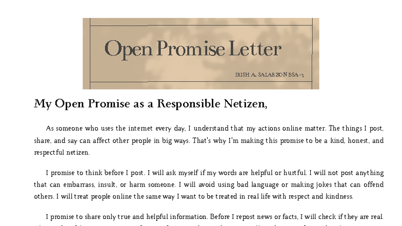 Open Promise Letter: My Commitment as a Responsible Netizen - Studocu